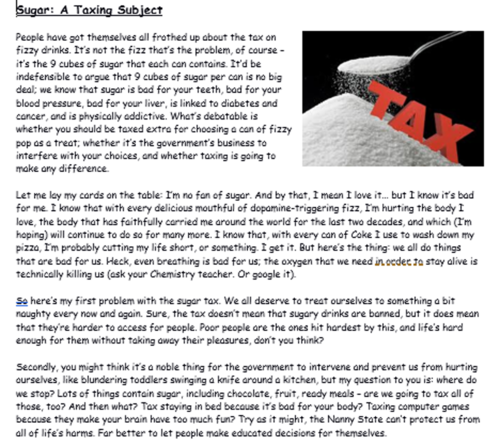 Reading Comprehension - Sugar Tax | Teaching Resources