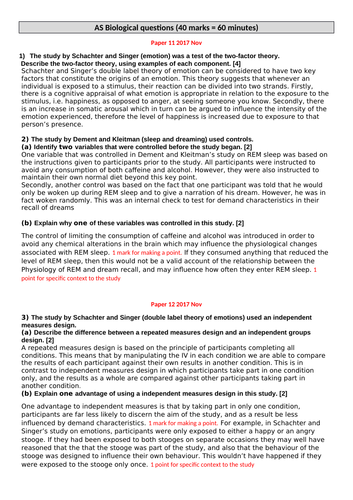 CIE A' level Psychology - Biological Approach examinations questions ...