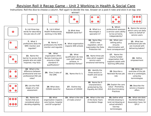 BTEC Level 3 Health and Social Care Unit 2 Working in HSC revision ...