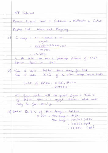 Level 3 CORE Maths in Context Solutions to Practice Materials (Edexcel ...
