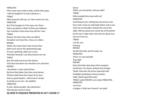 Romeo and Juliet Act 3 Scene 1 | Teaching Resources