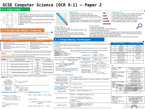 GCSE OCR Computer Science 9 - 1 Paper 2 Revision Mat | Teaching Resources GCSE OCR Computer Science 9 - 1 Paper 2 Revision Mat | Teaching Resources