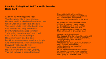 Red Riding Hood Poem - Part 2 to Unseen Poetry | Teaching Resources