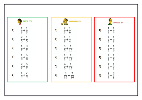 GCSE Foundation Maths/Functional Maths-Adding Fractions -Differentiated ...
