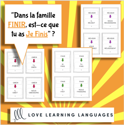 Le jeu des 7 familles- Regular IR verbs present tense card games ...