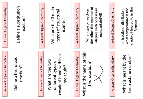 AQA Organic chemistry flash cards | Teaching Resources