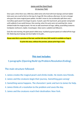 James And The Giant Peach Short Story (Text) A Journey Tale | Teaching ...