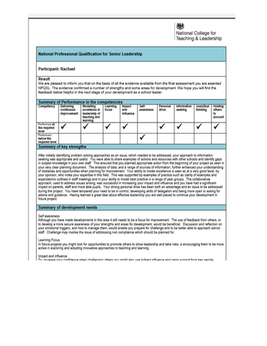 NPQSL Final assessment passed 2018 | Teaching Resources