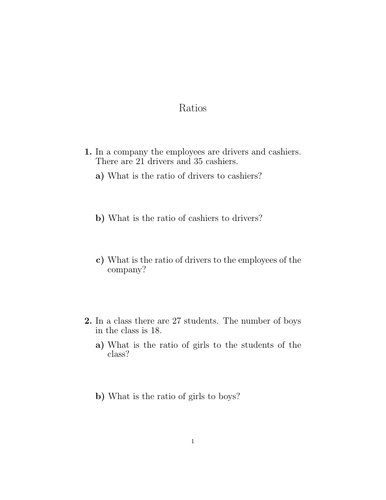Ratios worksheet no 3 (with solutions) | Teaching Resources