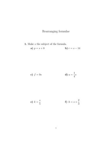Rearranging formulae (introduction) worksheet (with solutions ...