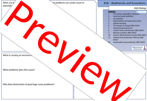 New AQA (2016) Biology B18 Biodiversity and Ecosystems - Revision Sheet ...