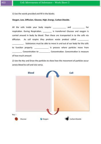 KS3 - Science Worksheets for Cell, Cell Specialism and Movement of ...