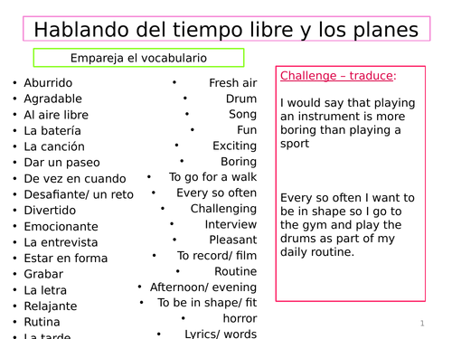 Spanish AQA Unit 3 - Free time/sports -REVISION OR STARTER QUICKIES ...