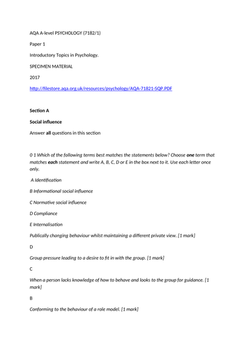 Paper 1 AQA A-level Psychology (7182/1)and Paper 2 AQA A-level ... Paper 1 AQA A-level Psychology (7182/1)and Paper 2 AQA A-level ...