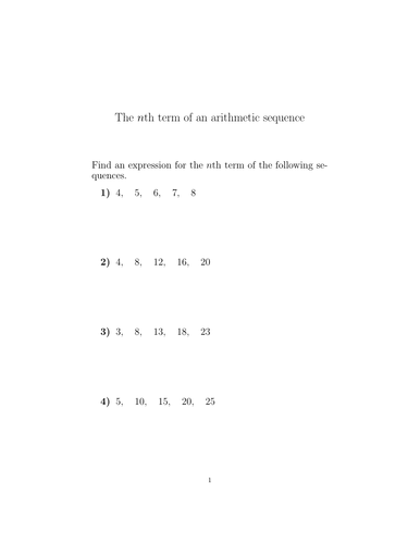 The nth term of an arithmetic sequence worksheet (with solutions ...