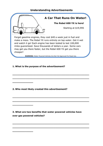 7 Advertisement Comprehensions | Teaching Resources