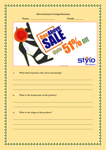 7 Advertisement Comprehensions | Teaching Resources