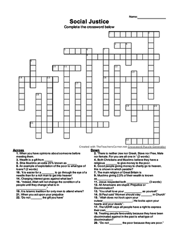 AQA Social Justice Crossword | Teaching Resources AQA Social Justice Crossword | Teaching Resources
