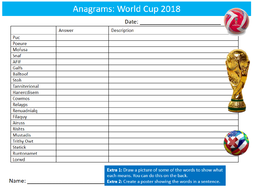 World Cup 2018 Anagrams Puzzle Sheet Starter Activity Keywords Cover PE ...