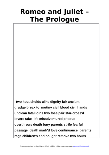 Romeo and Juliet - Prologue / Act 1, Scene, 1 Activity Pack | Teaching ...