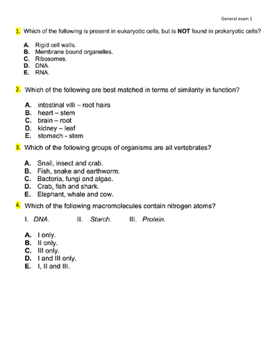 Biology IGCSE General exam 1 | Teaching Resources