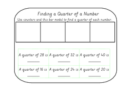 Year 1 Finding A Quarter of a Number Using the Bar Model | Teaching ...