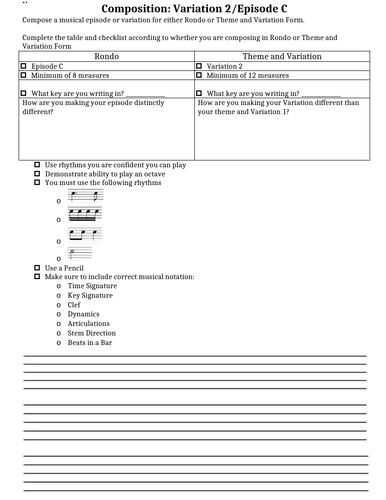 Rondo or Theme and Variation Composition Assignment | Teaching Resources