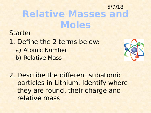 AQA Chemistry Topic 4: Relative Masses and Moles | Teaching Resources