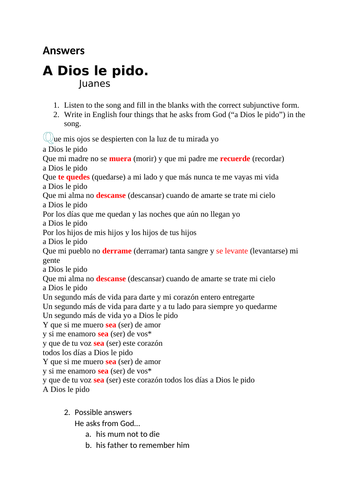 Present subjunctive with the song "A Dios le pido" from Juanes ...