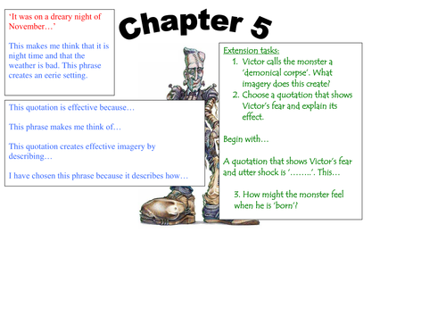 Frankenstein GCSE Chapter 4 and 5 PLUS creation of monster study ...