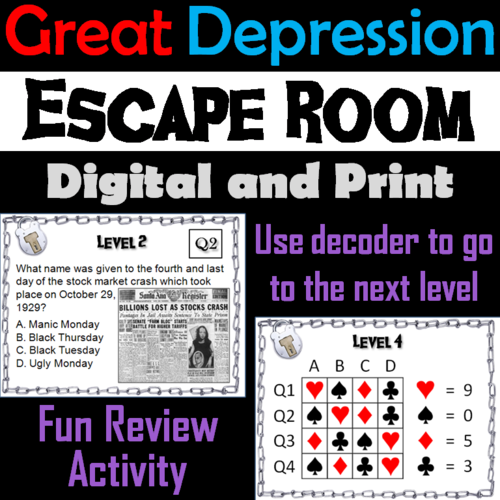 Great Depression: Escape Room - Social Studies | Teaching Resources