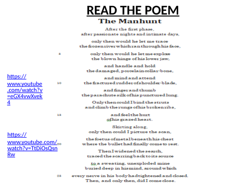 The Manhunt by Armitage for WJEC Poetry Anthology | Teaching Resources