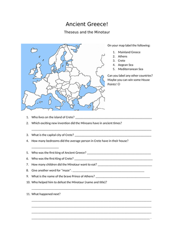 Theseus and the Minotaur- a comprehension lesson | Teaching Resources