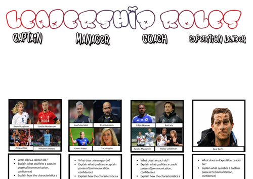 R053 Sport Leadership- Roles Worksheet | Teaching Resources