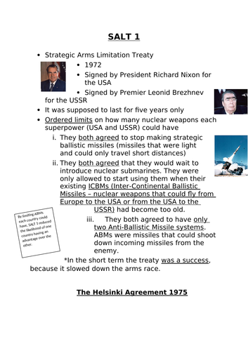 SALT (Strategic arms limitation treaty) Cold war | Teaching Resources