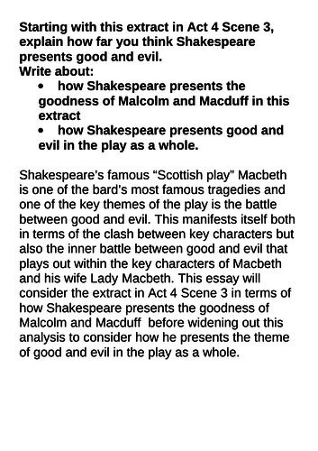 Grade 9 Macbeth exemplar essay Act IV Scene III Malcom Macduff ...