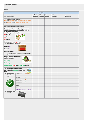 Grammar/Writing Self Assessment Grids- KS2 (years 3-6 and Greater Depth ...