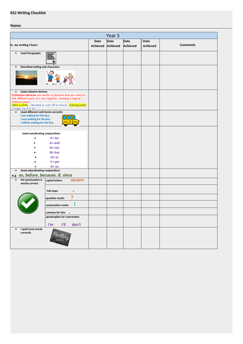Grammar/Writing Self Assessment Grids- KS2 (years 3-6 and Greater Depth ...