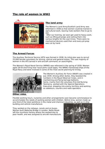 Role of women in WW2 | Teaching Resources