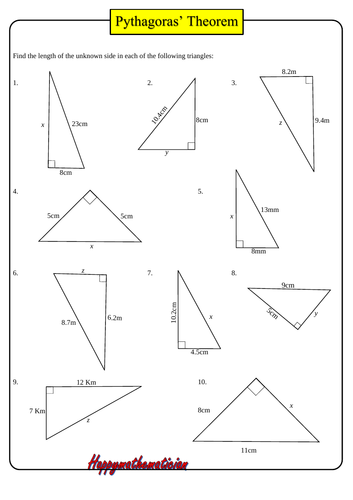 Pythagoras Theorem - 3 Basic Worksheets, 30 questions + Answers ...