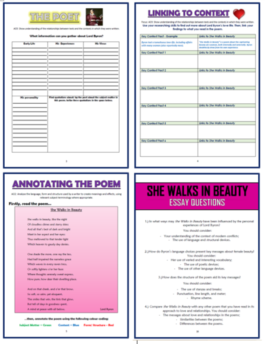 She Walks in Beauty Comprehension Activities Booklet! | Teaching Resources