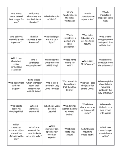 Twelfth Night Bingo Cards - Revision | Teaching Resources