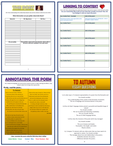 To Autumn - John Keats - Comprehension Activities Booklet! | Teaching ...