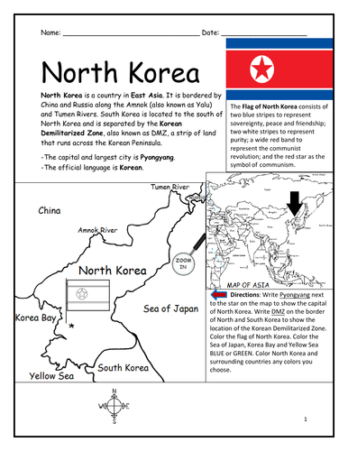 North Korea - Introductory Geography Worksheet | Teaching Resources