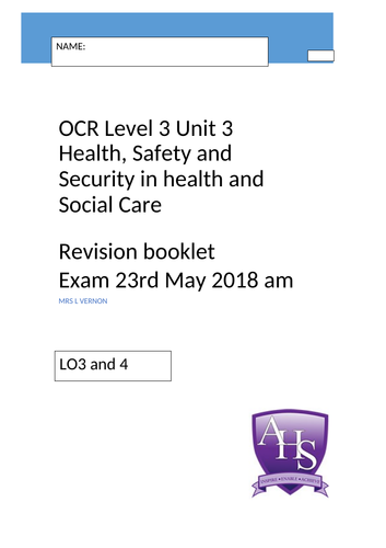 OCR Level 3 Cambridge Technicals 2016 Health and Social Care Unit 3 Health, Safety and Security ...
