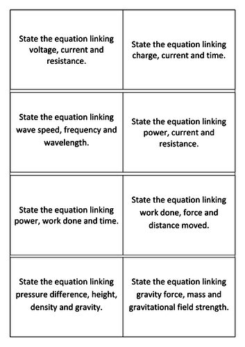 OCR Physics Equations matching game - All Physics equations, formulae ...
