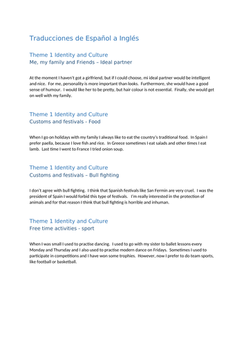 GCSE Spanish translations | Teaching Resources