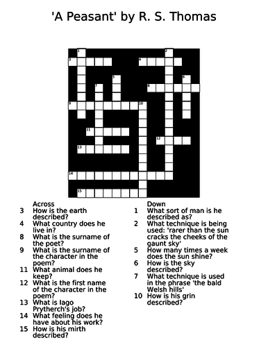'A Peasant' by R. S. Thomas 3 lessons for WJEC GCSE English Literature ...