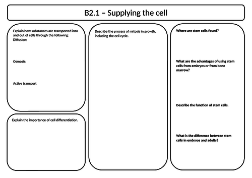 OCR Gateway A Combined Science - B2 Revision sheets | Teaching Resources