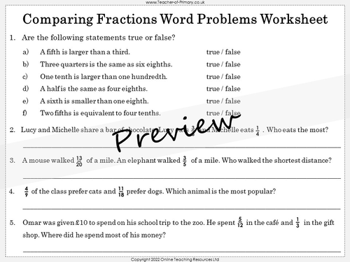 Comparing and Ordering Fractions - Year 5 | Teaching Resources